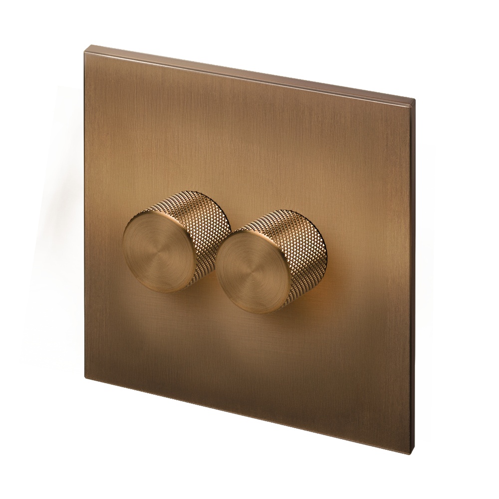 Aura Double Dimmer Switch - Brushed Bronze RetroTouch Light Switches & Plug Sockets